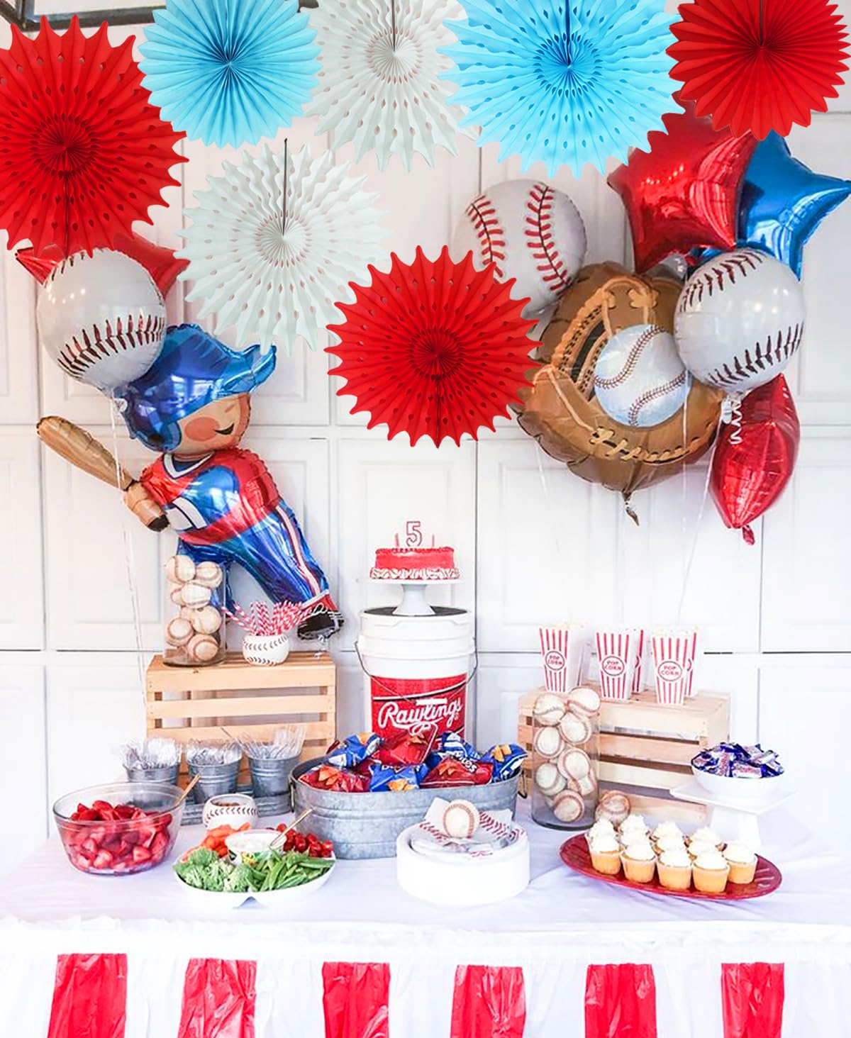 Dr Seuss Cat in The Hat Birthday Decorations Thing 1 and Thing 2 Decorations/Cat in The Hat Baby Shower Decorations/Turquoise Red Tissue Paper Fans for Circus Carnival Birthday Party Decorations