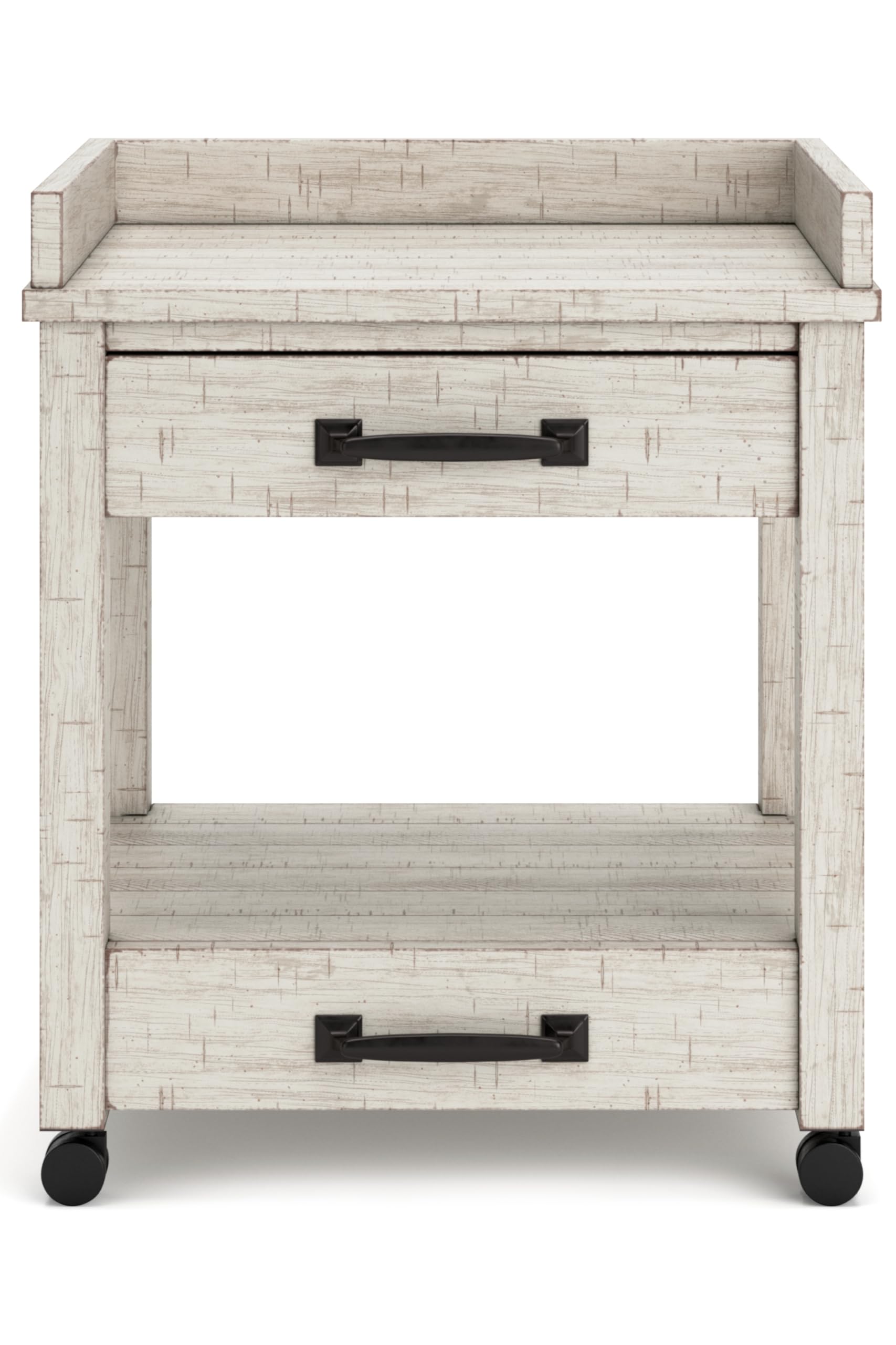 Signature Design by Ashley Carynhurst Rustic Farmhouse Printer Stand with Casters, Whitewash