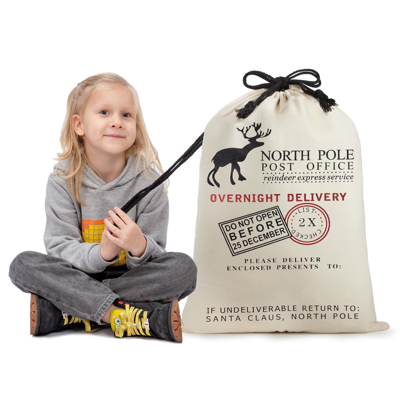 JOYIN 3 Santa Burlap Sack Christmas Gift Bags with Drawstring 26" x 19" for Large Xmas Package Storage, Event Party Supplies, Christmas Party Favors.