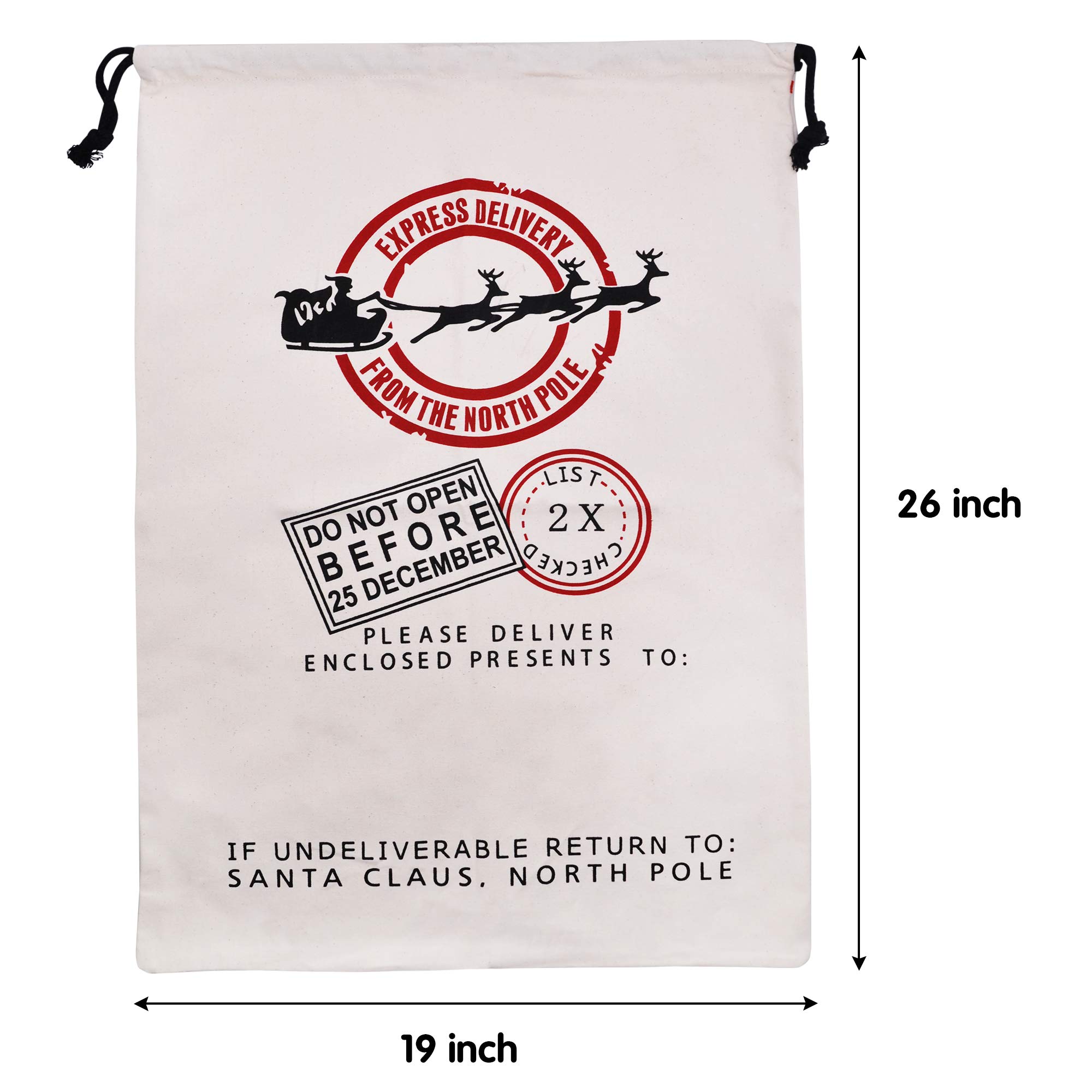 JOYIN 3 Santa Burlap Sack Christmas Gift Bags with Drawstring 26" x 19" for Large Xmas Package Storage, Event Party Supplies, Christmas Party Favors.