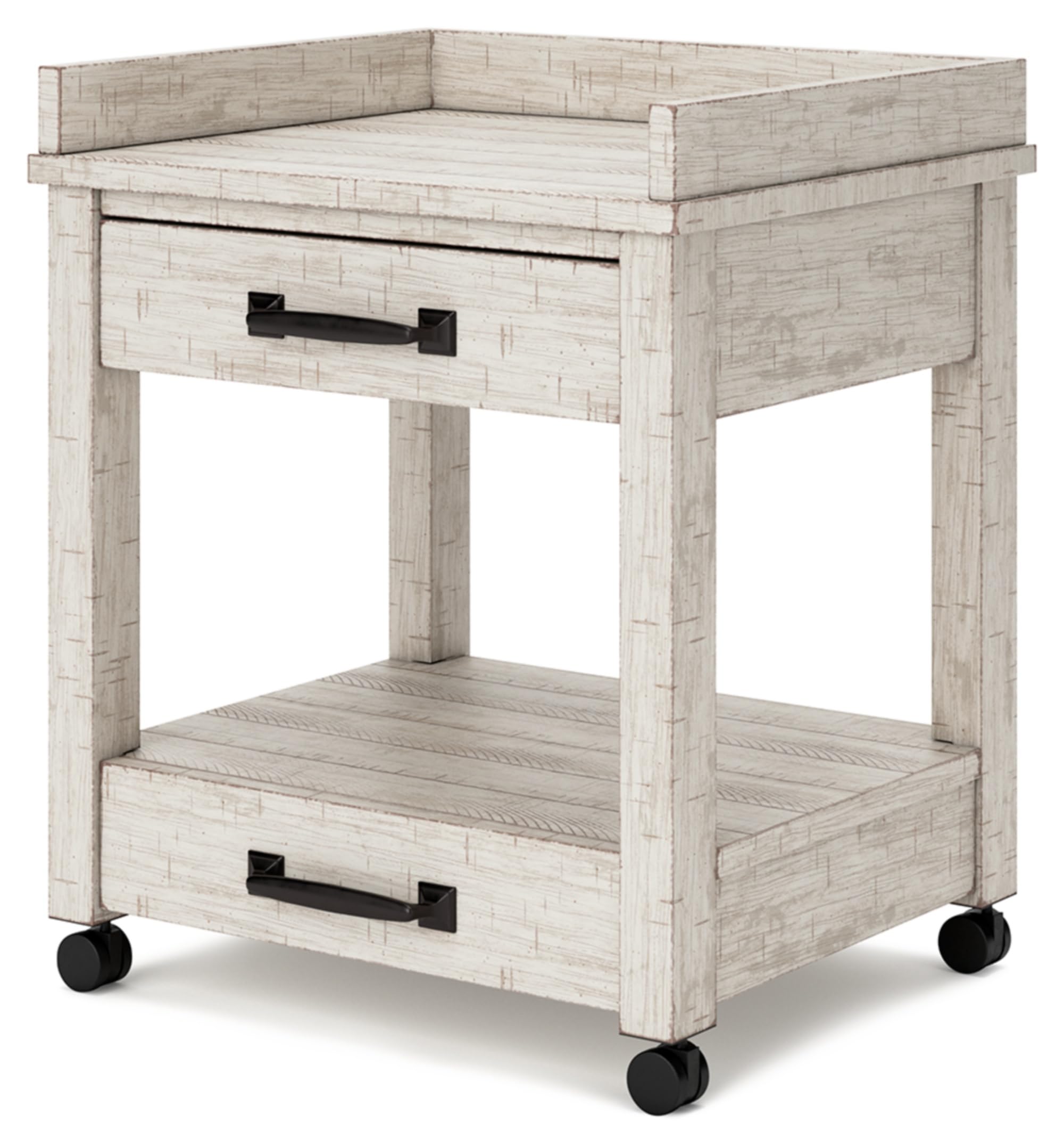 Signature Design by Ashley Carynhurst Rustic Farmhouse Printer Stand with Casters, Whitewash