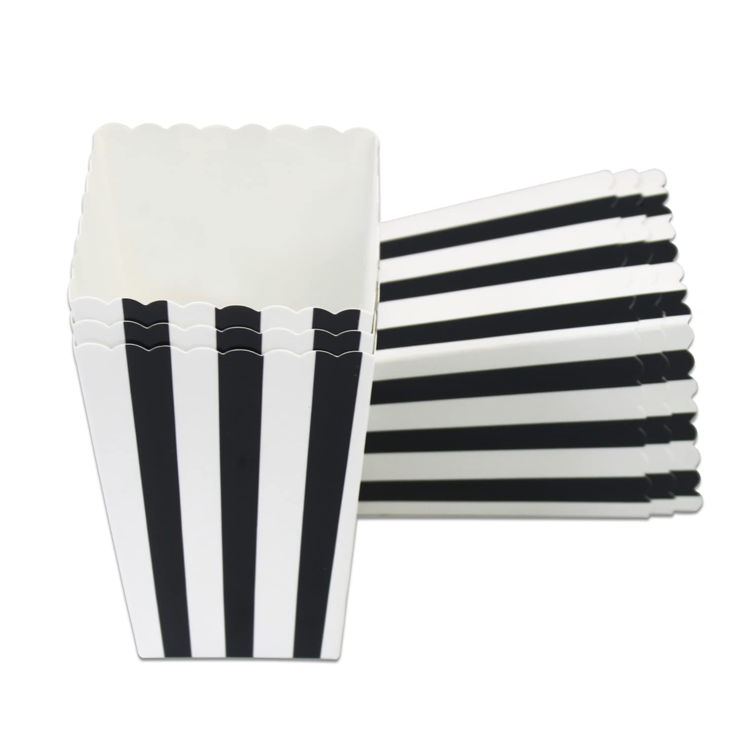 IPALMAY Black and White Striped Mini Paper Popcorn Boxes - Treat Boxes - Birthday Favor Box - Snack Boxes, Family Movie Night Boxes, Set of 36
