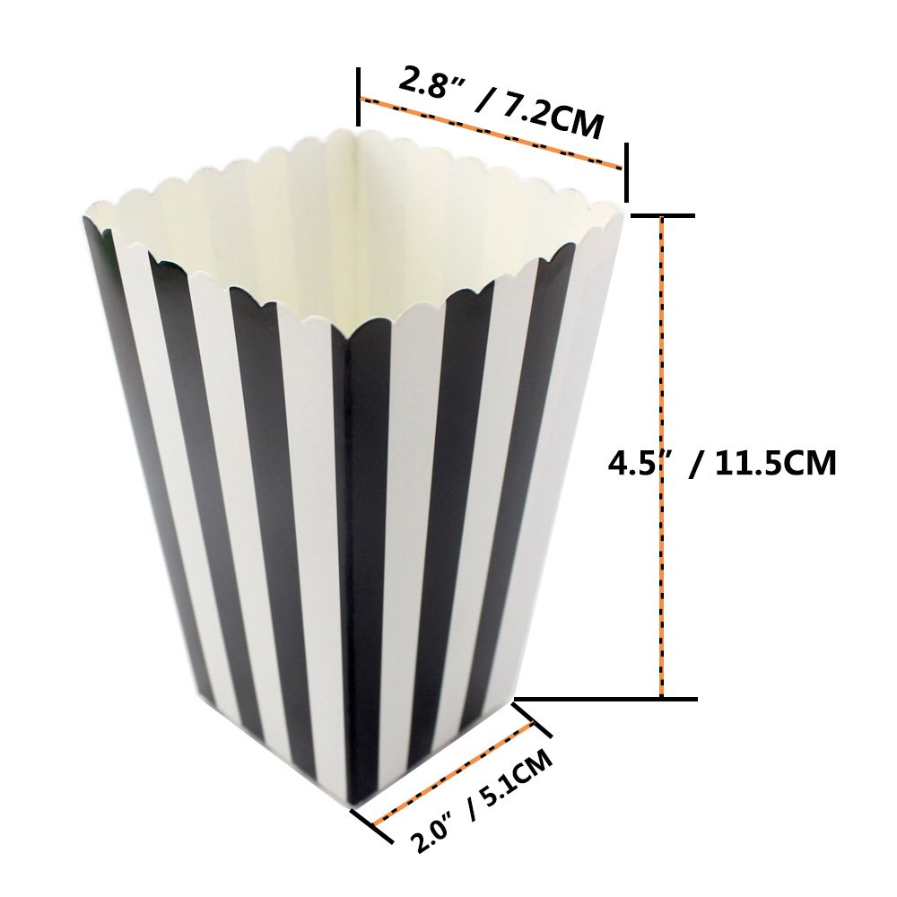 IPALMAY Black and White Striped Mini Paper Popcorn Boxes - Treat Boxes - Birthday Favor Box - Snack Boxes, Family Movie Night Boxes, Set of 36
