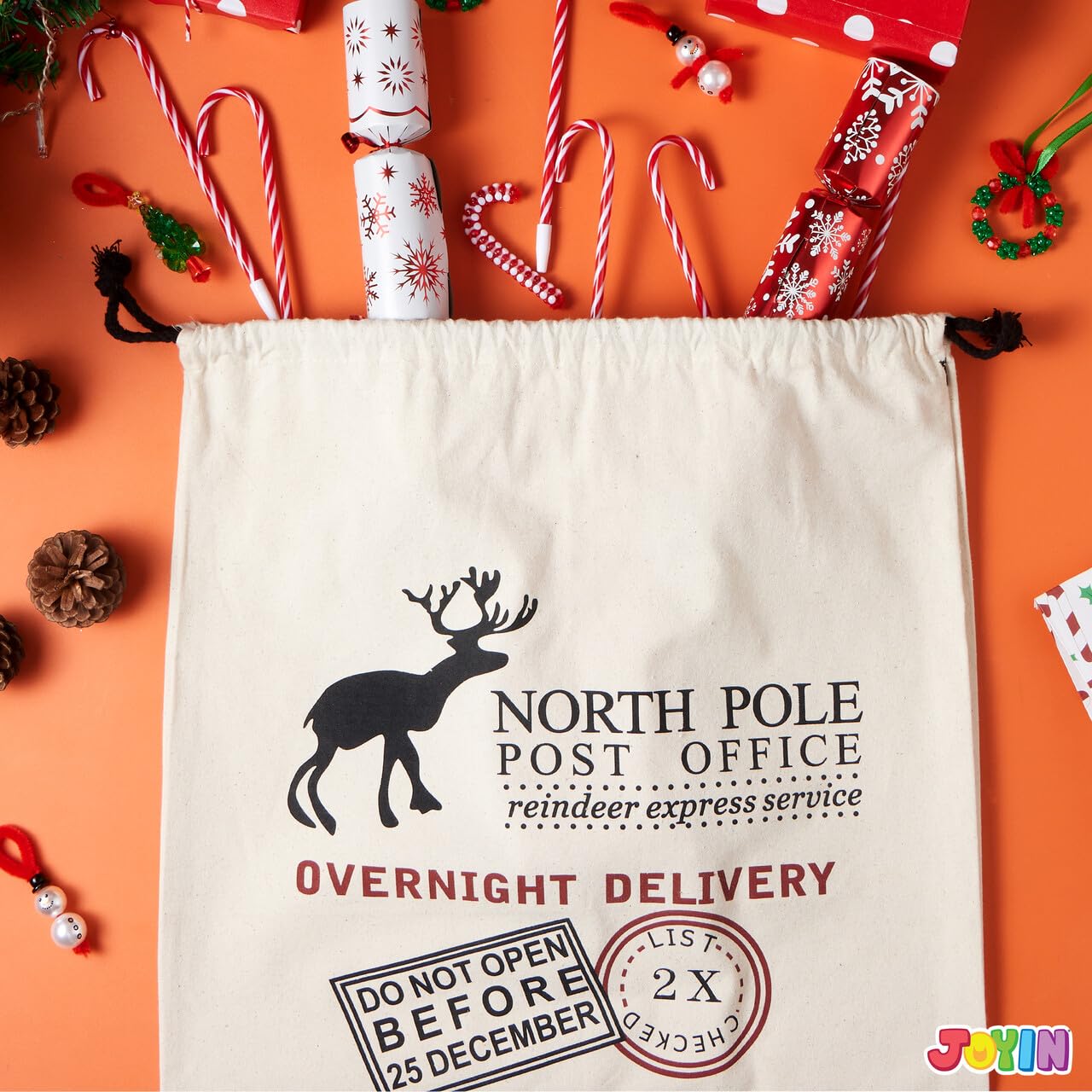 JOYIN 3 Santa Burlap Sack Christmas Gift Bags with Drawstring 26" x 19" for Large Xmas Package Storage, Event Party Supplies, Christmas Party Favors.