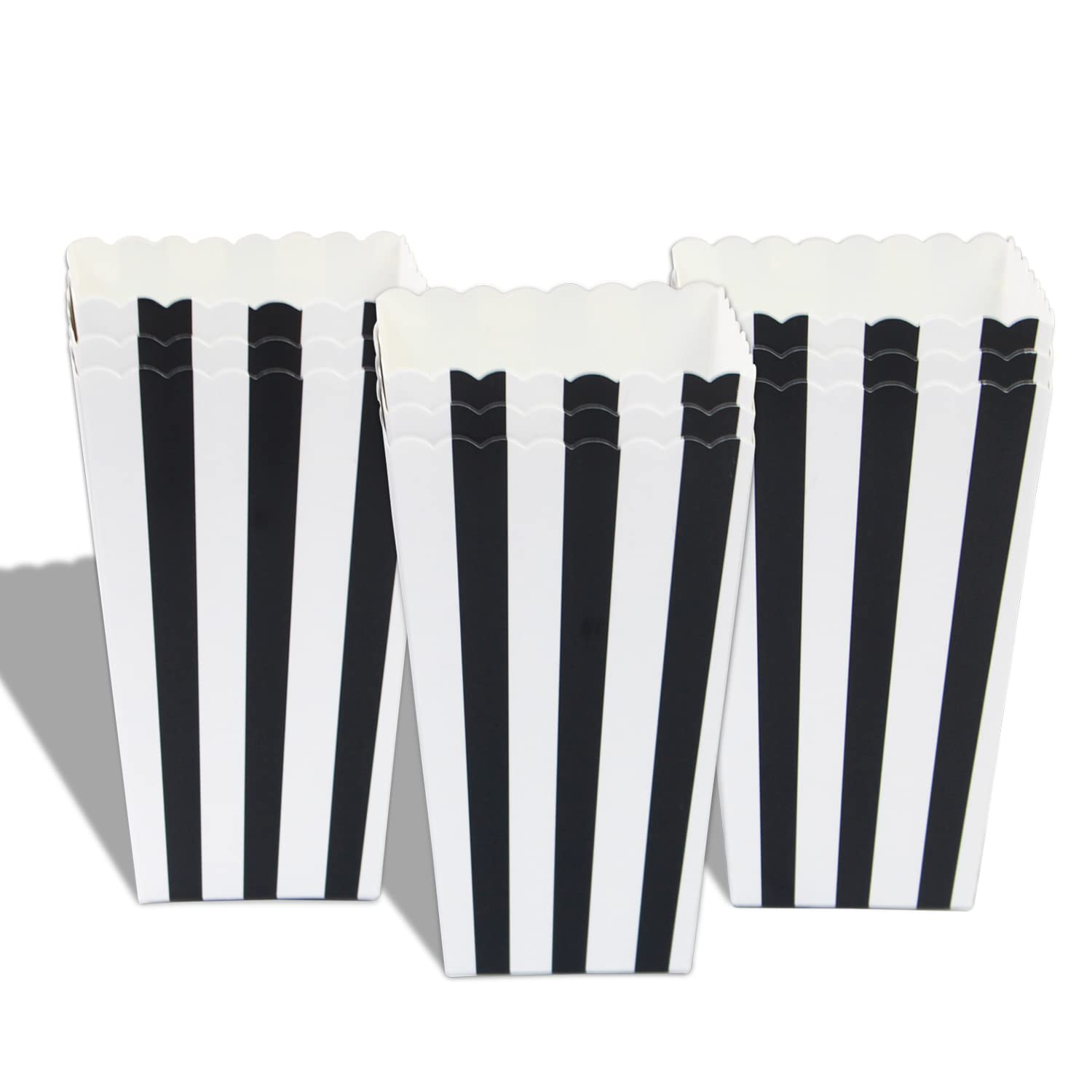 IPALMAY Black and White Striped Mini Paper Popcorn Boxes - Treat Boxes - Birthday Favor Box - Snack Boxes, Family Movie Night Boxes, Set of 36