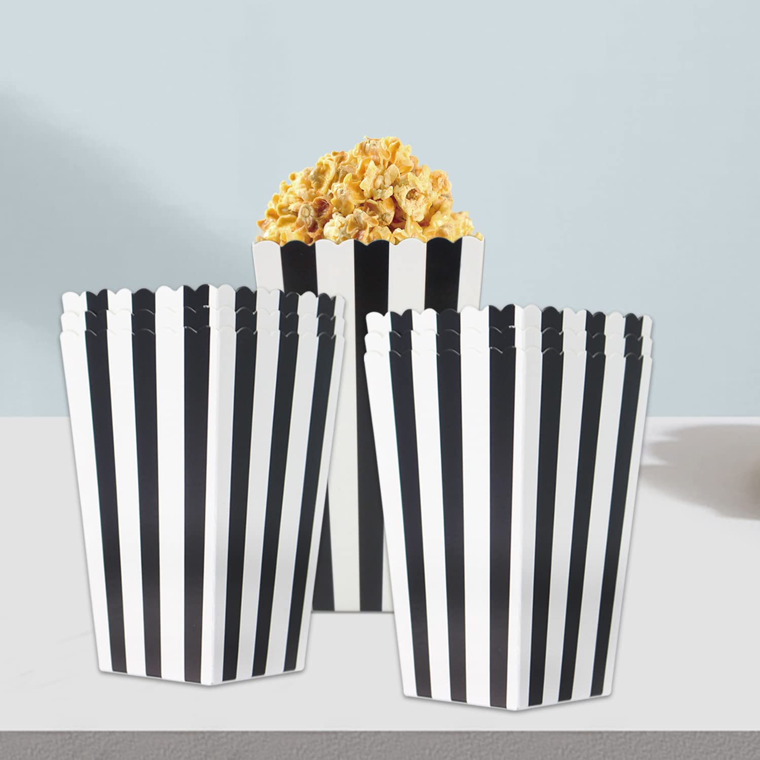 IPALMAY Black and White Striped Mini Paper Popcorn Boxes - Treat Boxes - Birthday Favor Box - Snack Boxes, Family Movie Night Boxes, Set of 36