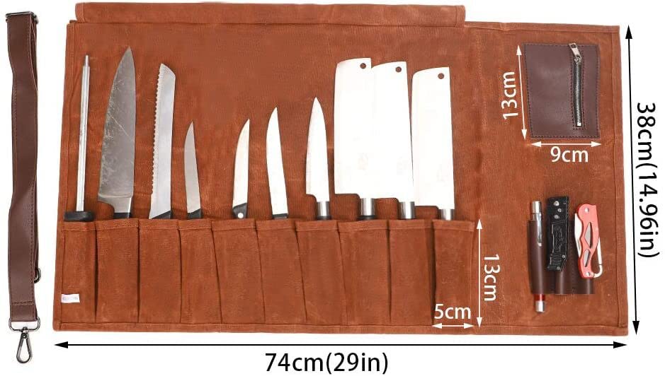 Knife Bag,Canvas Chef Knife Roll Bag,Chef Knife Case Roll Bag,Chef Knife Case Roll Bag With 10 Slots Plus 3 Zipper Pockets, Carry Handle & Shoulder Strap Chef Knife Bag For Men Culinary Traveling.