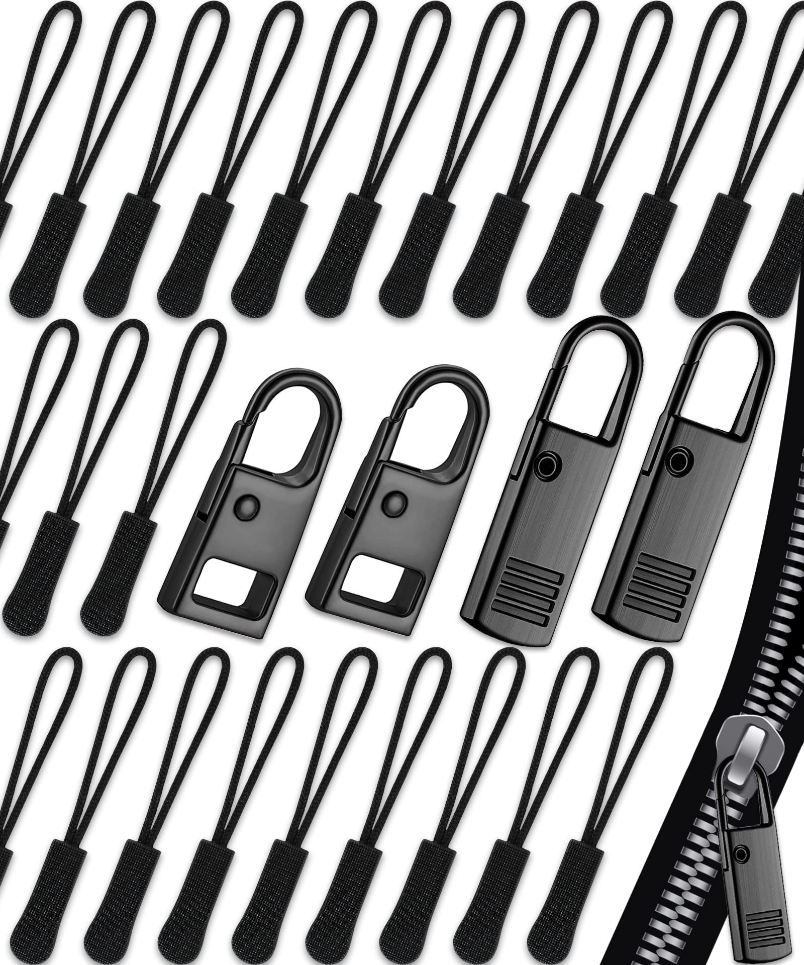 Zipper Pull, Upgraded Zipper Pull Replacement (24 Pack), Universal Replacement Zipper Pull, Zipper Tab Replacement, Small Zipper Pulls for Backpacks, Luggage, Clothes, Jacket, Purse, Boot (Black)