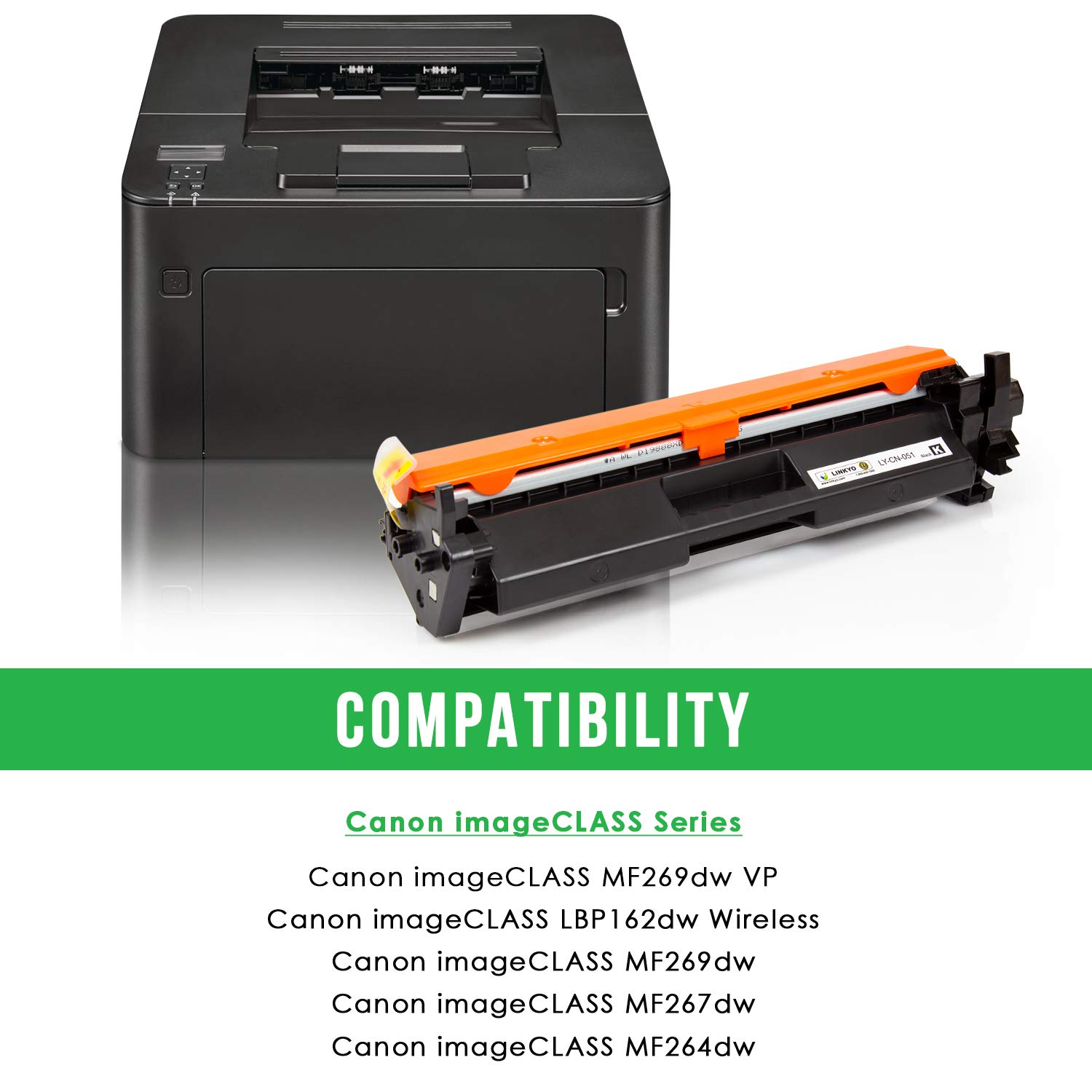LINKYO Compatible Toner Cartridge Replacement for Canon 051 (Black, 2-Pack)