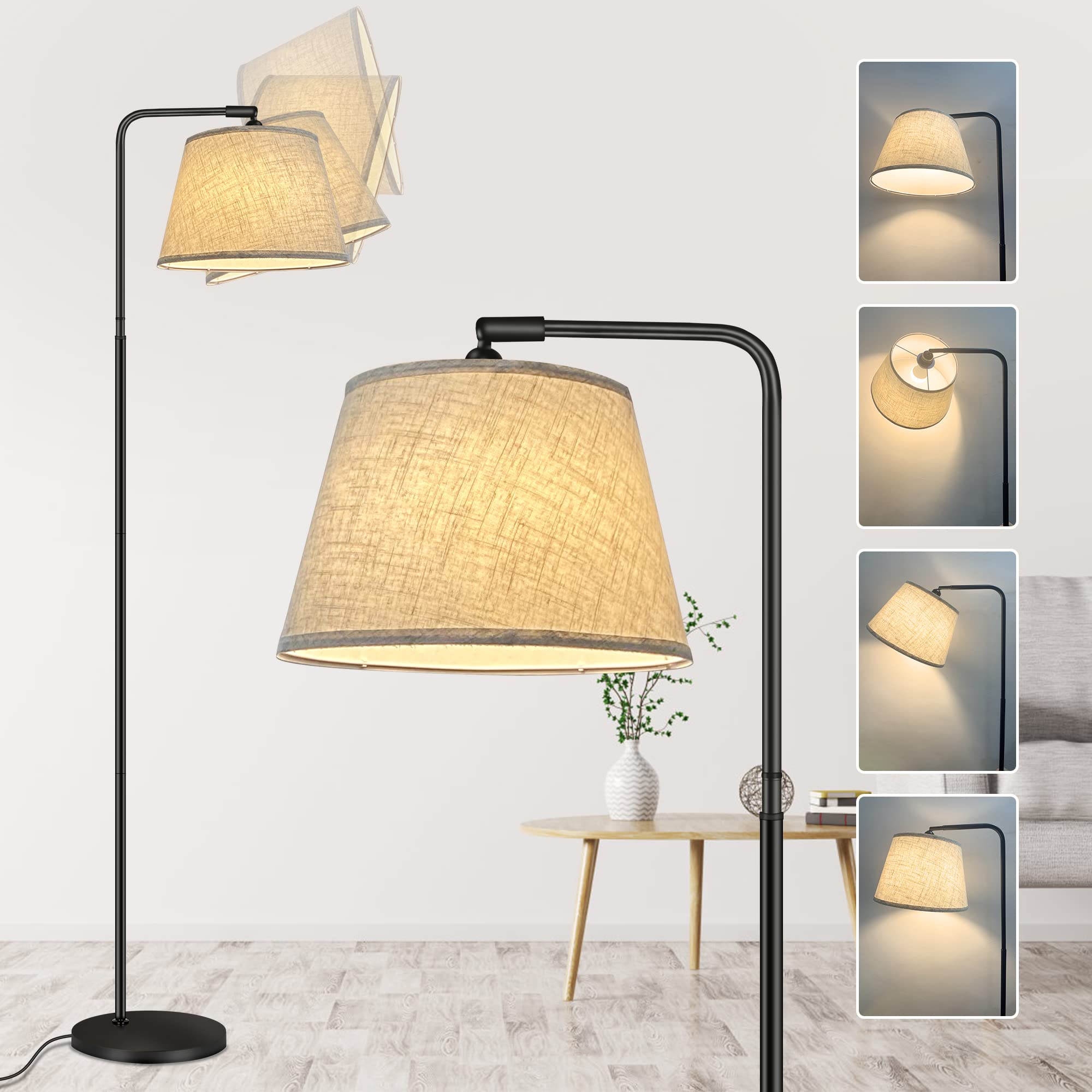 Arc Floor Lamp for Living Room, 3 Color Temperature 3000K-6500K, Modern Standing Lamp with Adjustable Lighting Angle & Foot Switch, 67" Tall Reading Light for Bedroom, Office, 12W LED Bulb Included