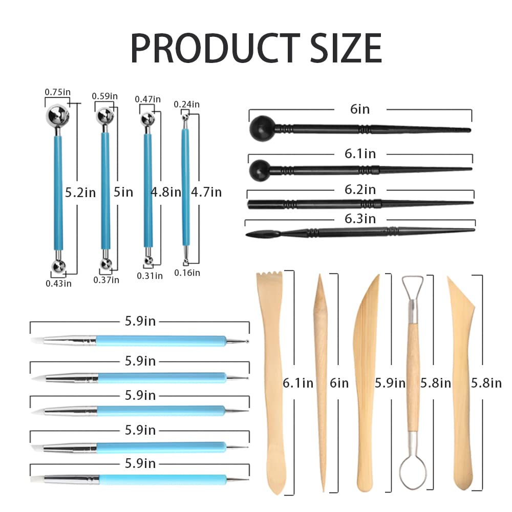 iMilotoz 18 PCS Clay Tools, Polymer Clay Sculpting Tools, Portable Double Sided Pottery Tools for Modeling, Carving, Molding, DIY Crafting, Nail Art