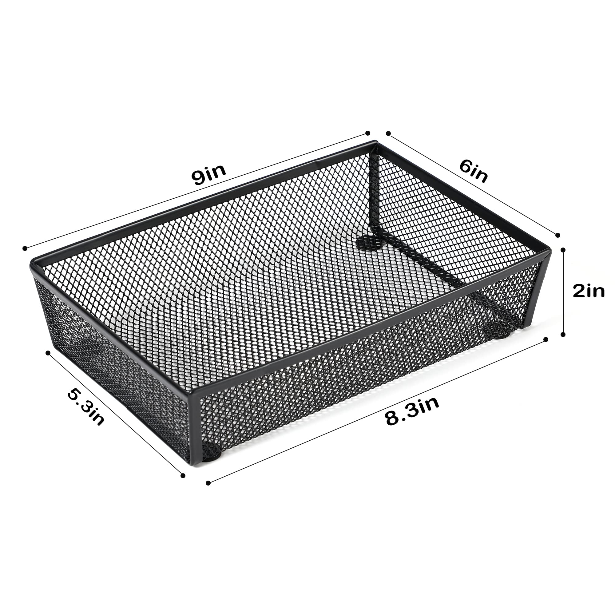 BYCY 4 Pack Silverware Drawer Organizer, Mesh Utensil Organizer for Kitchen Storage, Black Steel Metal Mesh Tray for Flatware Fork Spoon Knife (9 x 6 x 2 Inch)