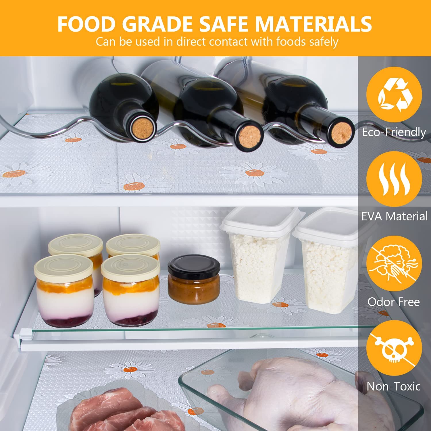 INNOLITES 9 Pcs Refrigerator Liners, 17.7"x11.8" Washable Non-Slip EVA Fridge Liner, Refrigerator Shelf Liners-BPA Free, for Fridge Glass Shelf Cabinet Drawer Mats (Orange)