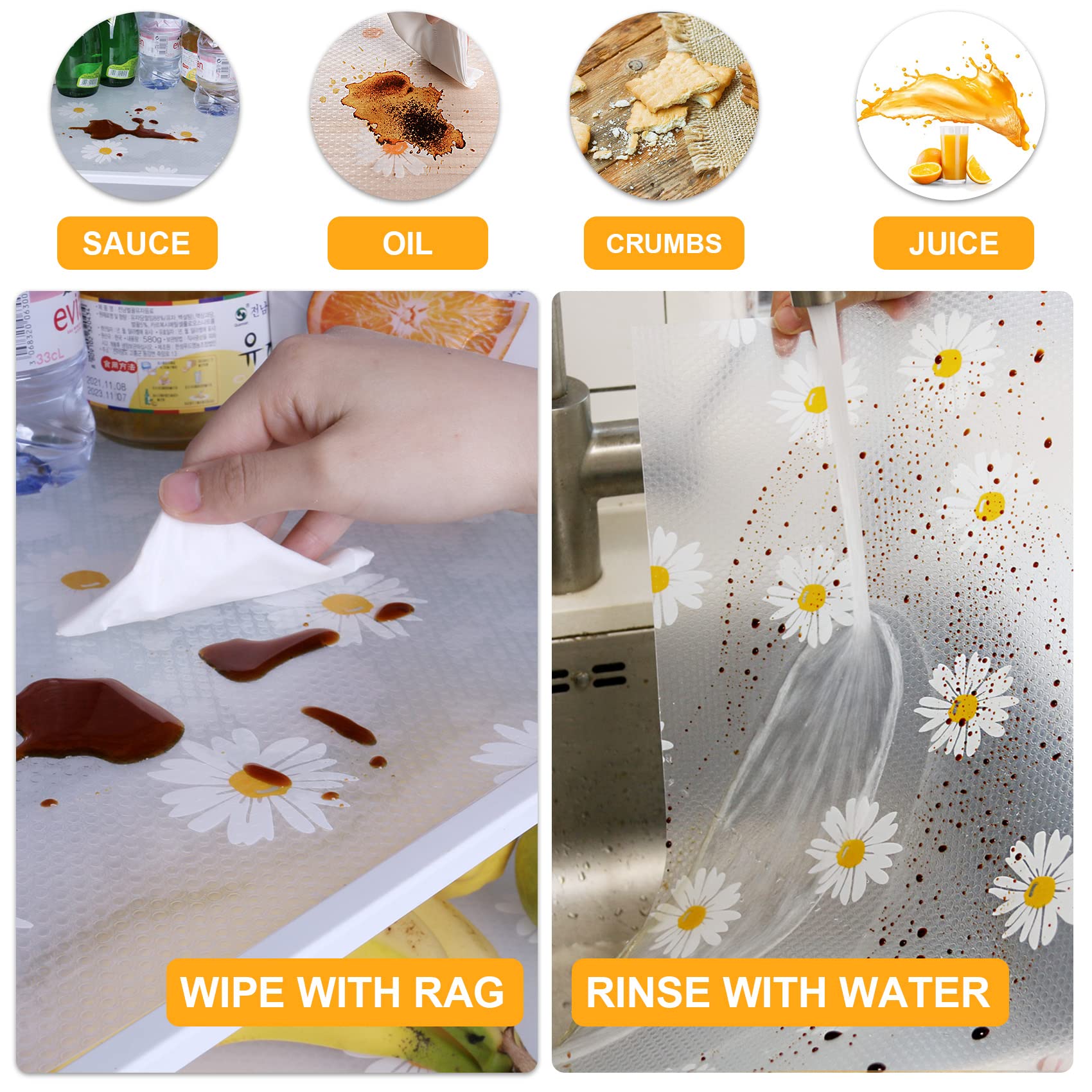 INNOLITES 9 Pcs Refrigerator Liners, 17.7"x11.8" Washable Non-Slip EVA Fridge Liner, Refrigerator Shelf Liners-BPA Free, for Fridge Glass Shelf Cabinet Drawer Mats (Orange)