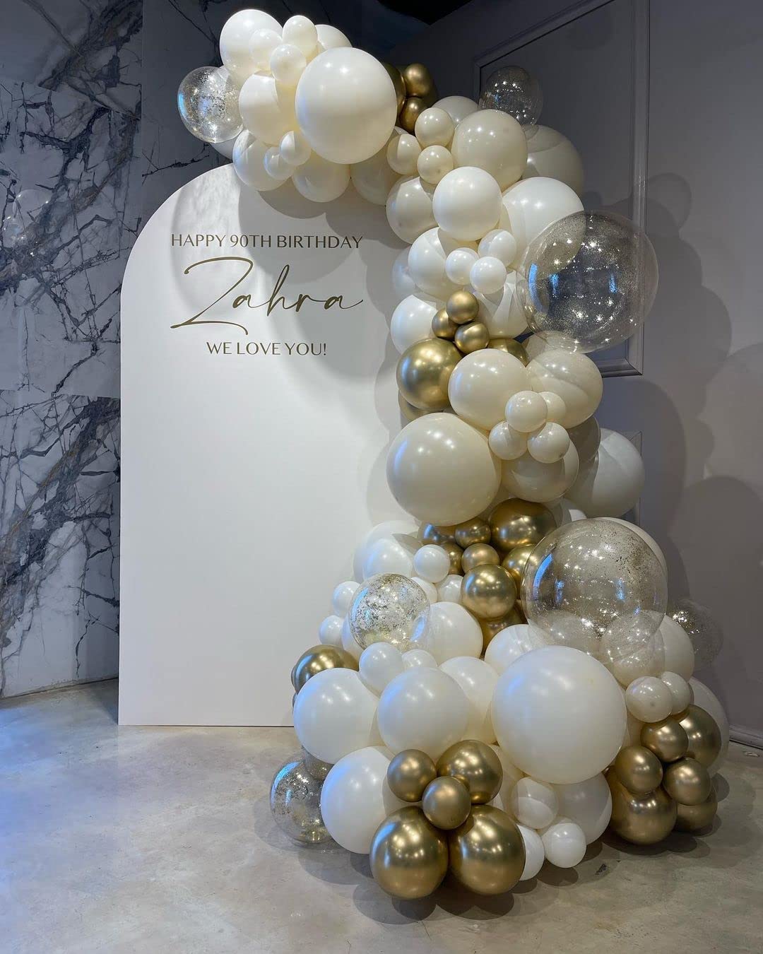Black White Balloon Garland Kit Kelfara 120Pcs Different Sizes 12/10/5 inch Matte Black White and Metallic Silver Confetti Latex Balloons for Wedding Birthday Party Accessory Arch Decoration
