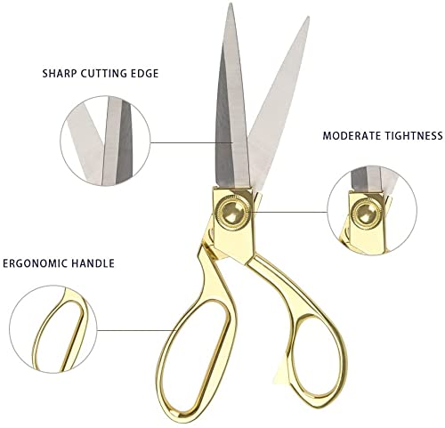 SIRMEDAL Professional Heavy Duty Tailor Scissors 8" Gold Stainless Steel Dressmaker Shears(Gold)