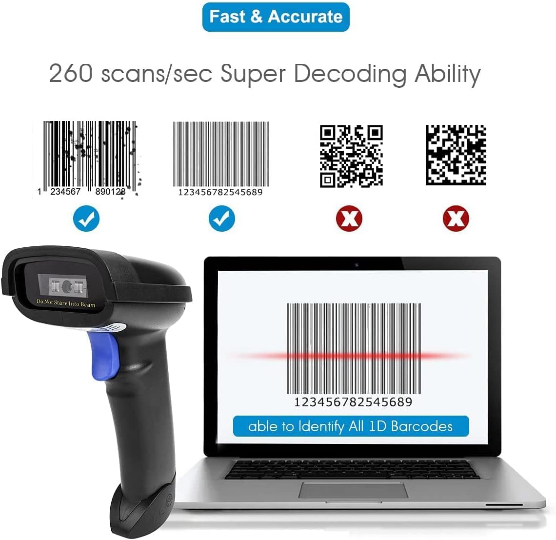 NETUM Bluetooth Barcode Scanner, Compatible with 2.4G Wireless & Bluetooth Function & Wired Connection, Connect Smart Phone, Tablet, PC, CCD Bar Code Reader Work with Windows, Mac,Android, iOS