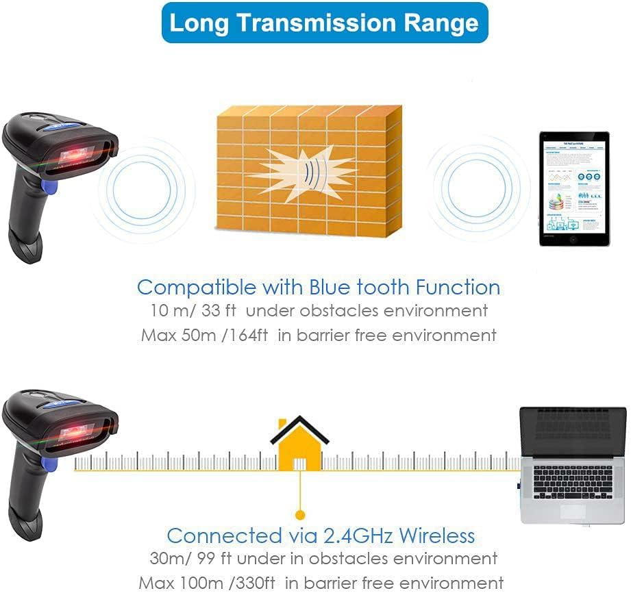 NETUM Bluetooth Barcode Scanner, Compatible with 2.4G Wireless & Bluetooth Function & Wired Connection, Connect Smart Phone, Tablet, PC, CCD Bar Code Reader Work with Windows, Mac,Android, iOS