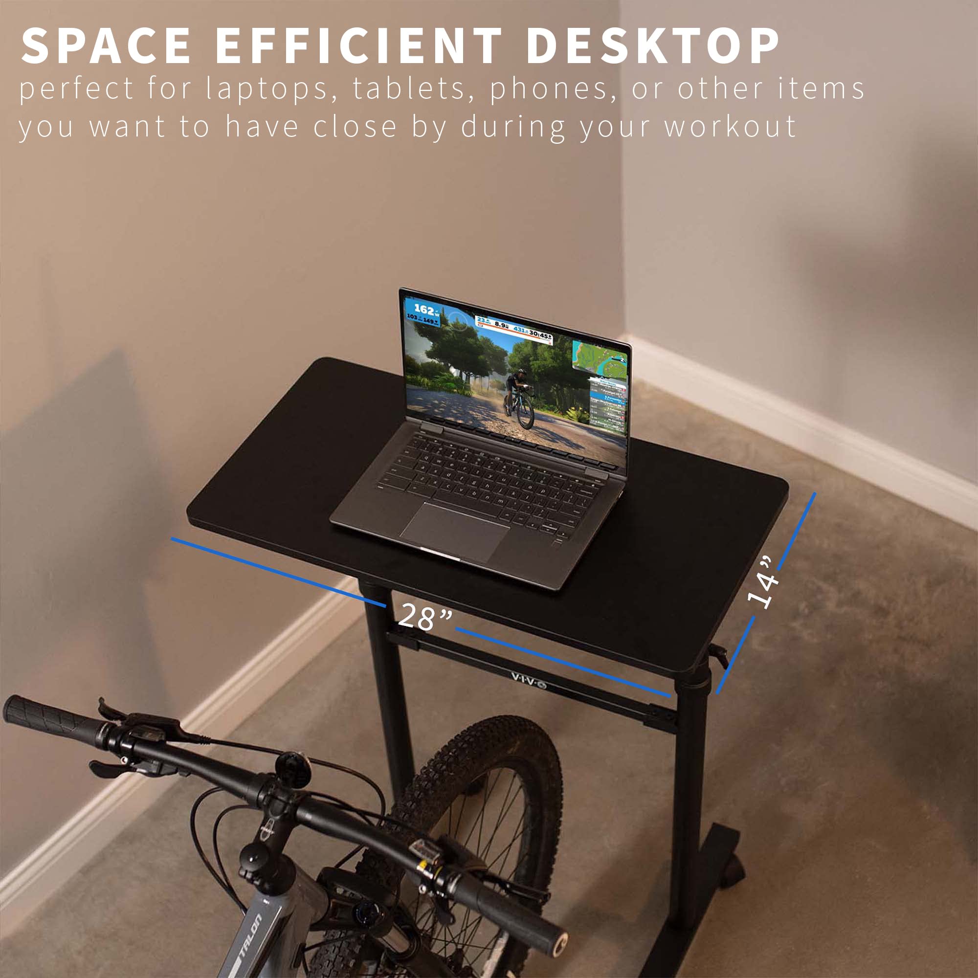 VIVO Height Adjustable 28 x 14 inch Standing Desk Cart for Laptop Office Work, Stationary Training Exercise Bike Use, Small Mobile Workstation with Locking Wheels, Black, CART-V01BK