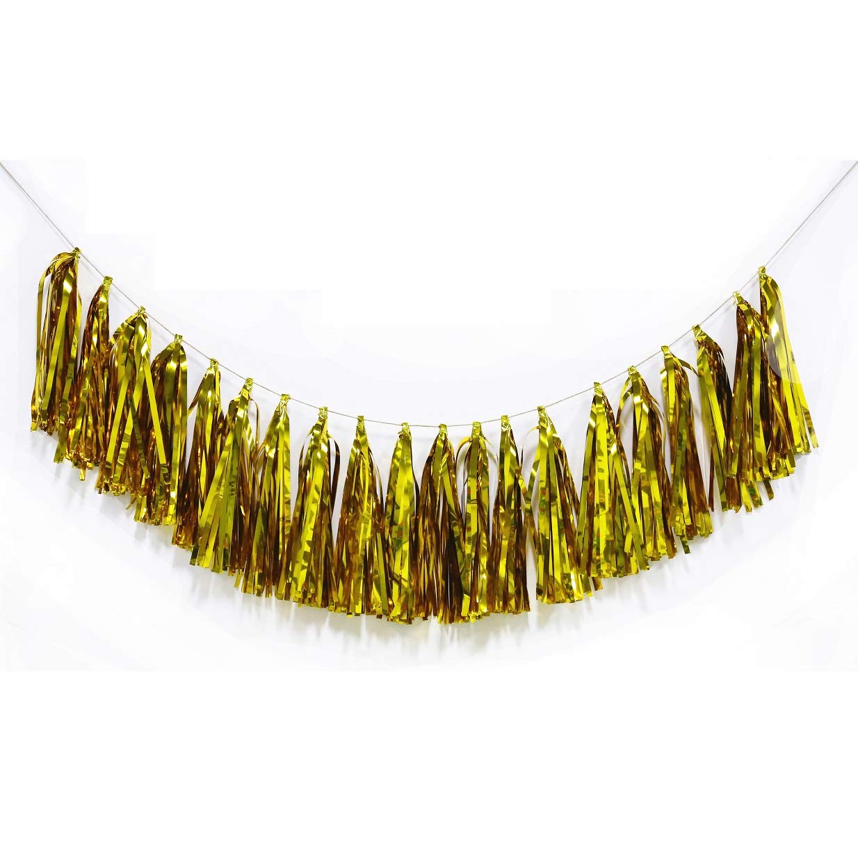 20 pcs Shiny Paper Tassels Fringe Banner, DIY Kit Party Metallic Foil Hanging Garland, Table Decor, Party Wall Backdrop Decorations for Bachelorette Wedding Christmas Halloween New Year (Gold)