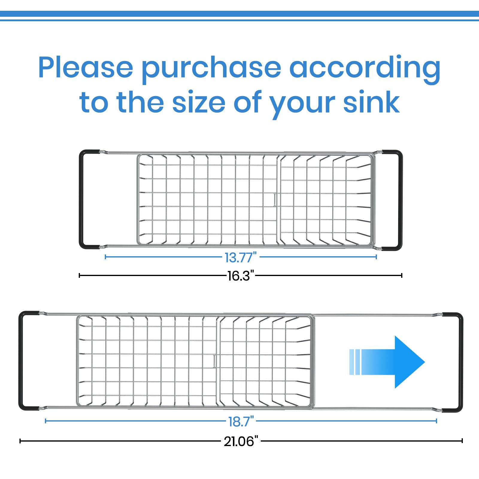 TreeLen Sink Caddy Sponge Holder Kitchen Sink Organizer Sponge Caddy Farmhouse Sink Accessories Rag Detergent Brush Dishwashing Liquid Rack Expandable 14-3/4" to 20" Stainless Steel