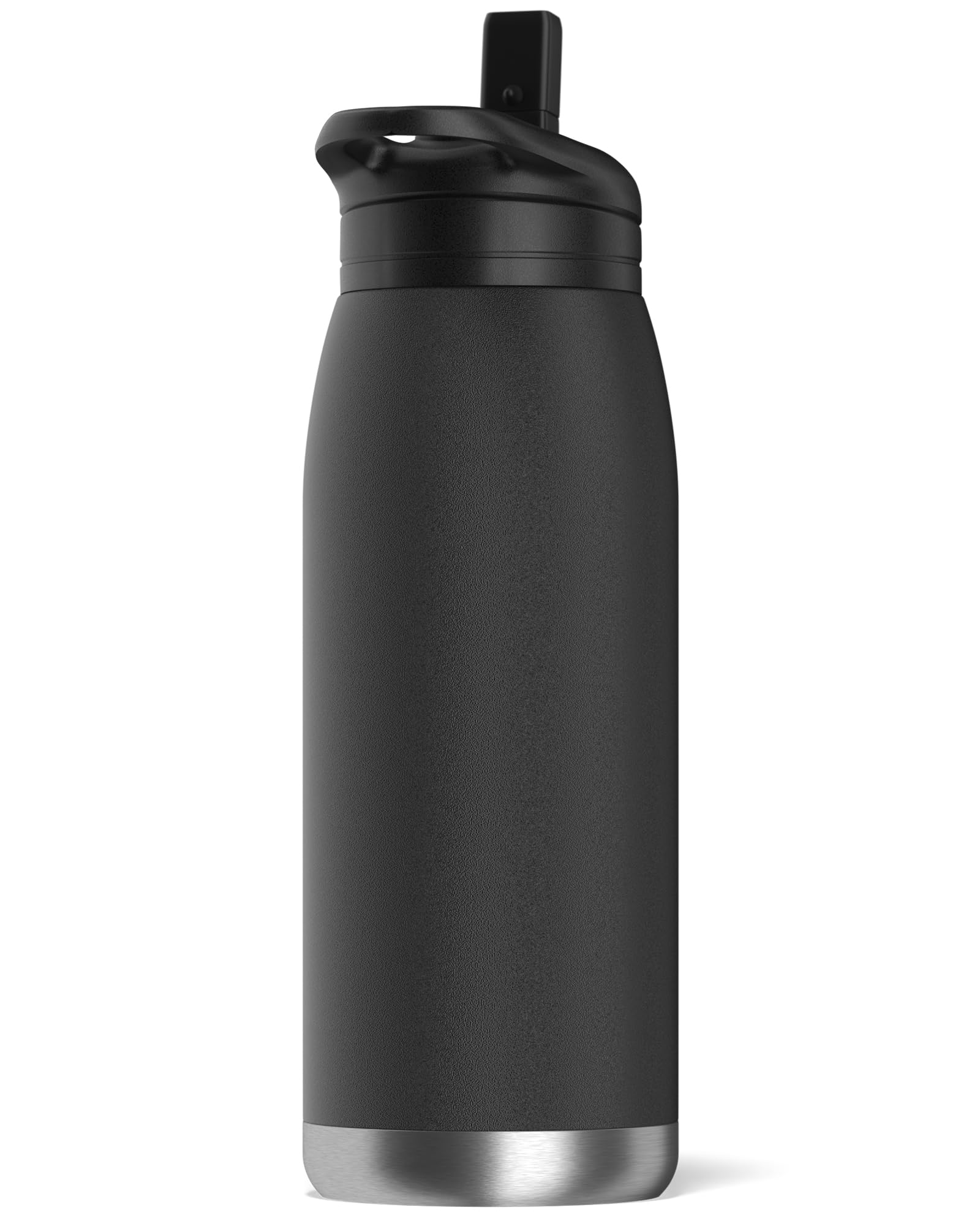 Hydrapeak Flow 32oz Insulated Water Bottle with Straw Lid | Double Wall Vacuum Insulated Stainless Steel Water Bottles, BPA-Free and Leak-Proof, Wide Mouth Flask with Bite Straw and Handle (Black)