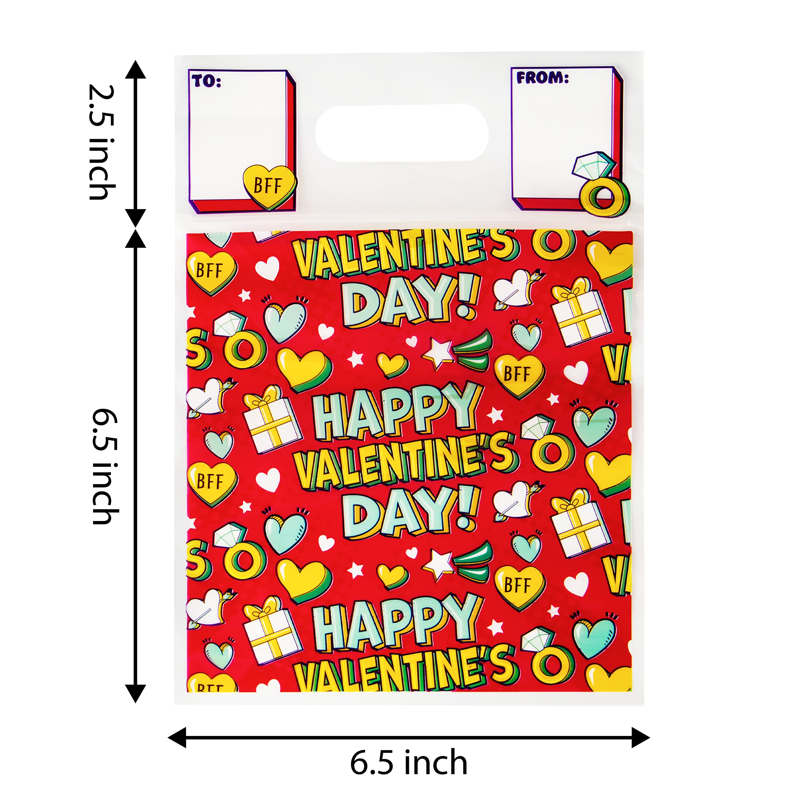 JOYIN 48 Pcs Valentine’s Day Sealing Gift Bag with Handles, Candy Bag with 6 Designs for Kids Party Favor, Classroom Exchange Prizes, Valentine’s Goodie Bags