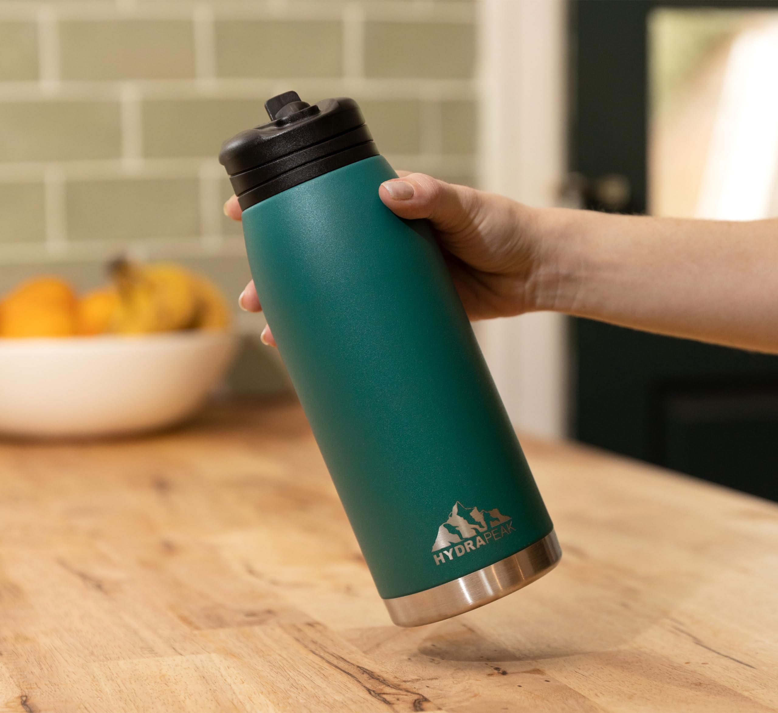 Hydrapeak Flow 32oz Insulated Water Bottle with Straw Lid | Double Wall Vacuum Insulated Stainless Steel Water Bottles, BPA-Free and Leak-Proof, Wide Mouth Flask with Bite Straw and Handle (Black)