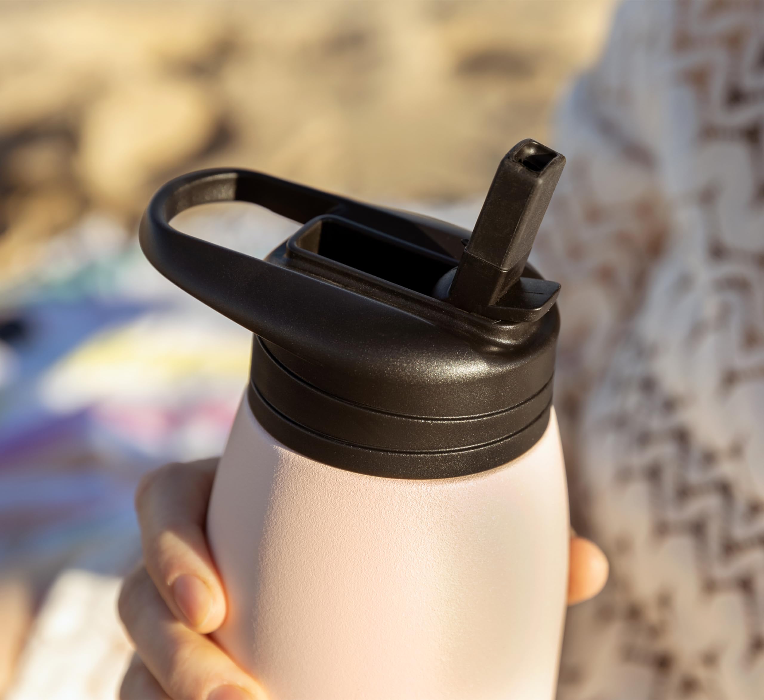 Hydrapeak Flow 32oz Insulated Water Bottle with Straw Lid | Double Wall Vacuum Insulated Stainless Steel Water Bottles, BPA-Free and Leak-Proof, Wide Mouth Flask with Bite Straw and Handle (Black)