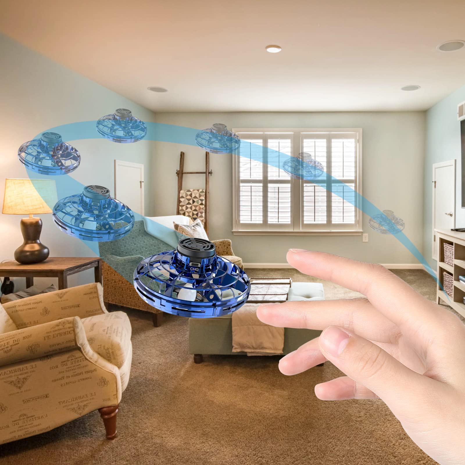 Flying Spinner Mini UFO Drone for Kids, Flying Fidget Spinner UFO Toy Drone, Flying Orb Ball Hand Operated with 360 ° Rotating and LED Lights for Adult and Kids