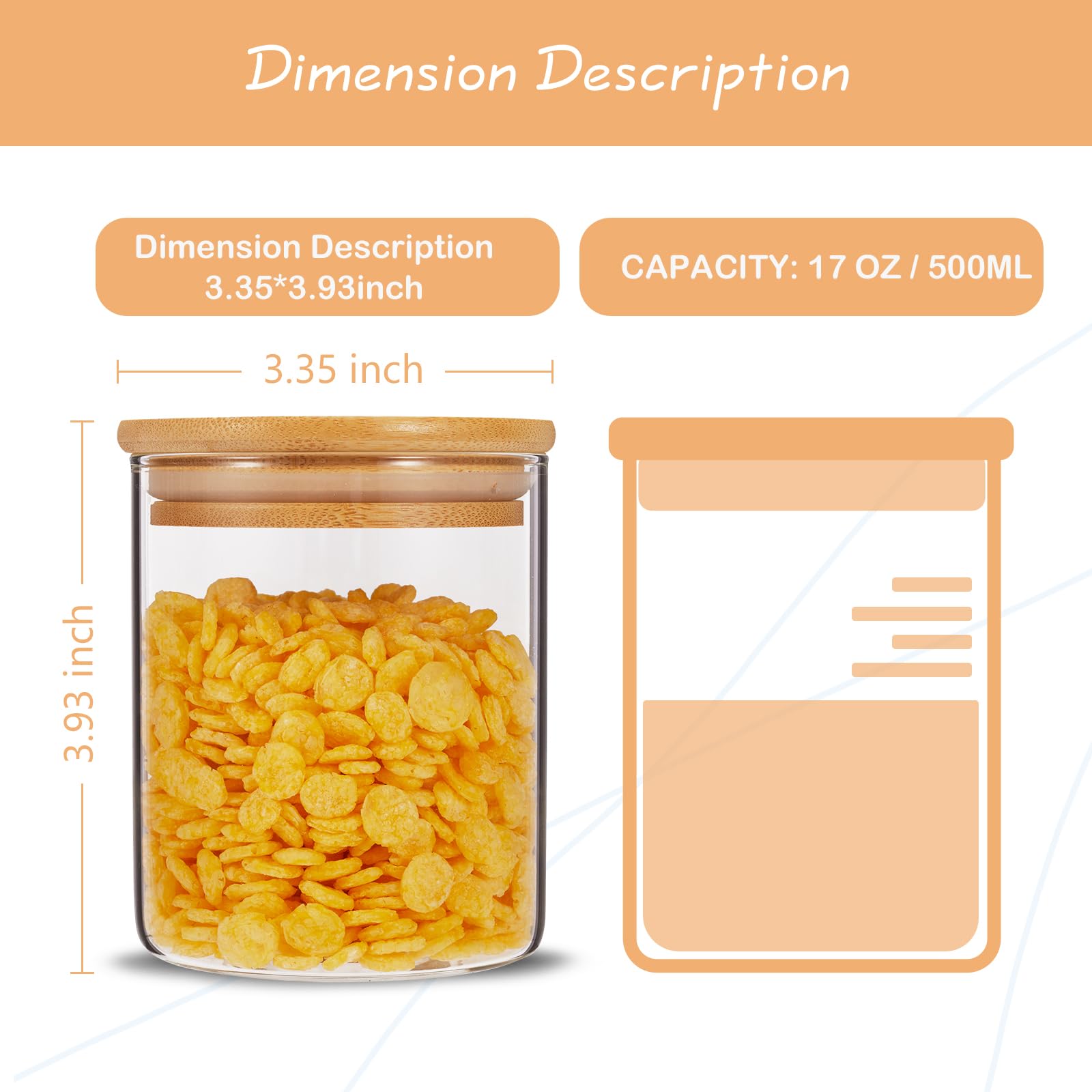 9pcs Glass Jars with Airtight Bamboo Lids,17 oz 500ml Wide Mouth Clear Glass Food Storage Containers,Glass Kitchen Canisters with Labels for Coffee Bean,Candy,Tea,Spices,Nuts and More Dry Goods