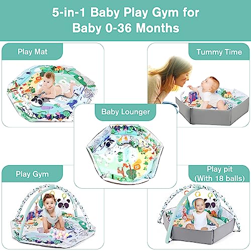 TFDER Baby Gym and Infant Play mat,Play Mat & Play Gym, Combination Baby Activity Gym for Sensory Exploration and Motor Skill Development from Baby to Toddler.(Green)