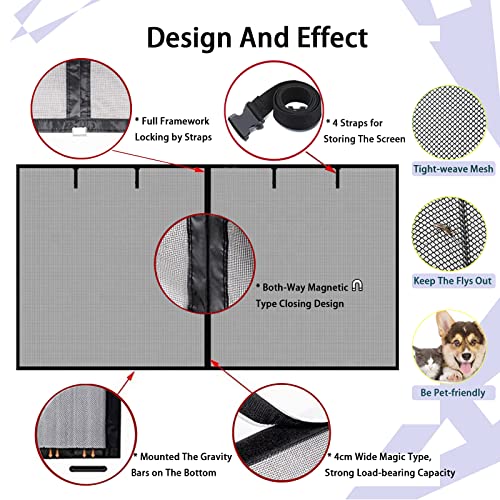 LydeLog Both-Way Magnetic Garage Door Screen, Glass Fiber Screen Cloth Magnetic Type Gravity Automatic Closing Screen, Hands Free Magnetic House Screen with Whole Framework Magic Tape (16 x 7 FT)