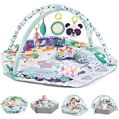 TFDER Baby Gym and Infant Play mat,Play Mat & Play Gym, Combination Baby Activity Gym for Sensory Exploration and Motor Skill Development from Baby to Toddler.(Green)