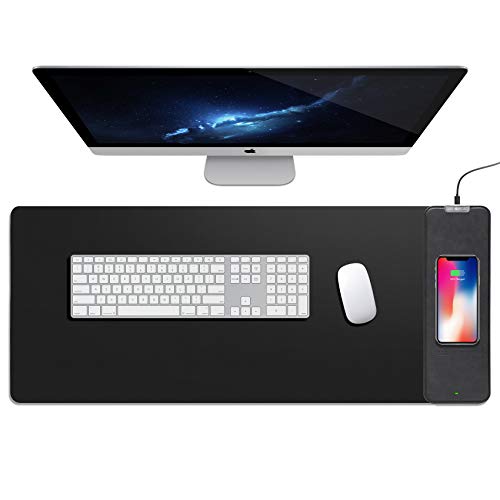 Office Mouse Pad with Wireless Charger, Gaming Mouse Pad Wireless Charging, 10W for iPhone 14/13/12/11/X/8 Series, 32" x 12" Large Mouse Pad with Wireless Charger for MacBook, PC, Laptop, Desk