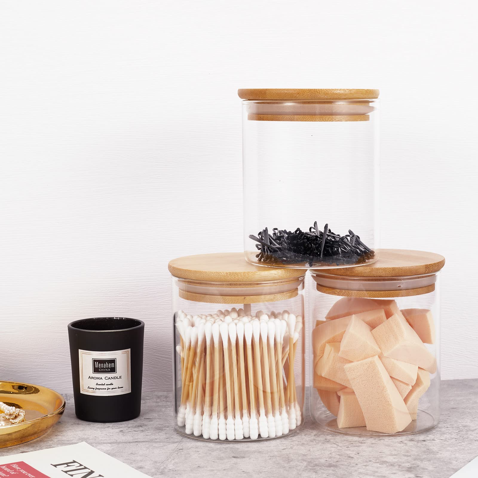 9pcs Glass Jars with Airtight Bamboo Lids,17 oz 500ml Wide Mouth Clear Glass Food Storage Containers,Glass Kitchen Canisters with Labels for Coffee Bean,Candy,Tea,Spices,Nuts and More Dry Goods