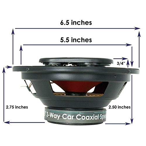 Audiobank 4X 6.5-Inch 800 Watts Peak Power Handling Total 3-Way Red Car Audio Stereo Coaxial Speakers Rubber Coated Cloth Speaker Surround Sensitivity -90dB -AB1670