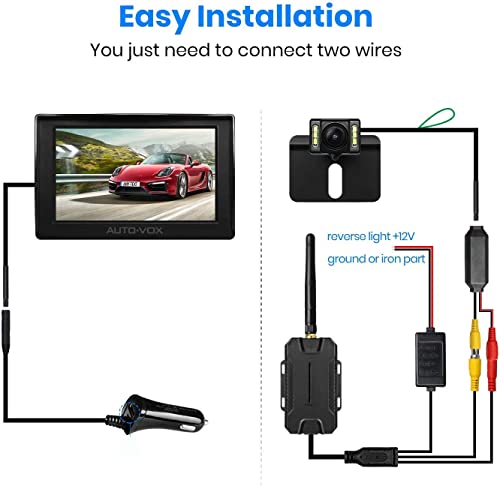 AUTO-VOX M1W Wireless Backup Camera with Stable Signal, Car Back Up Camera Systems with Super Night Vision (6 LEDs) HD Monitor Reverse Camera for Truck, Trailer, RV, Camper