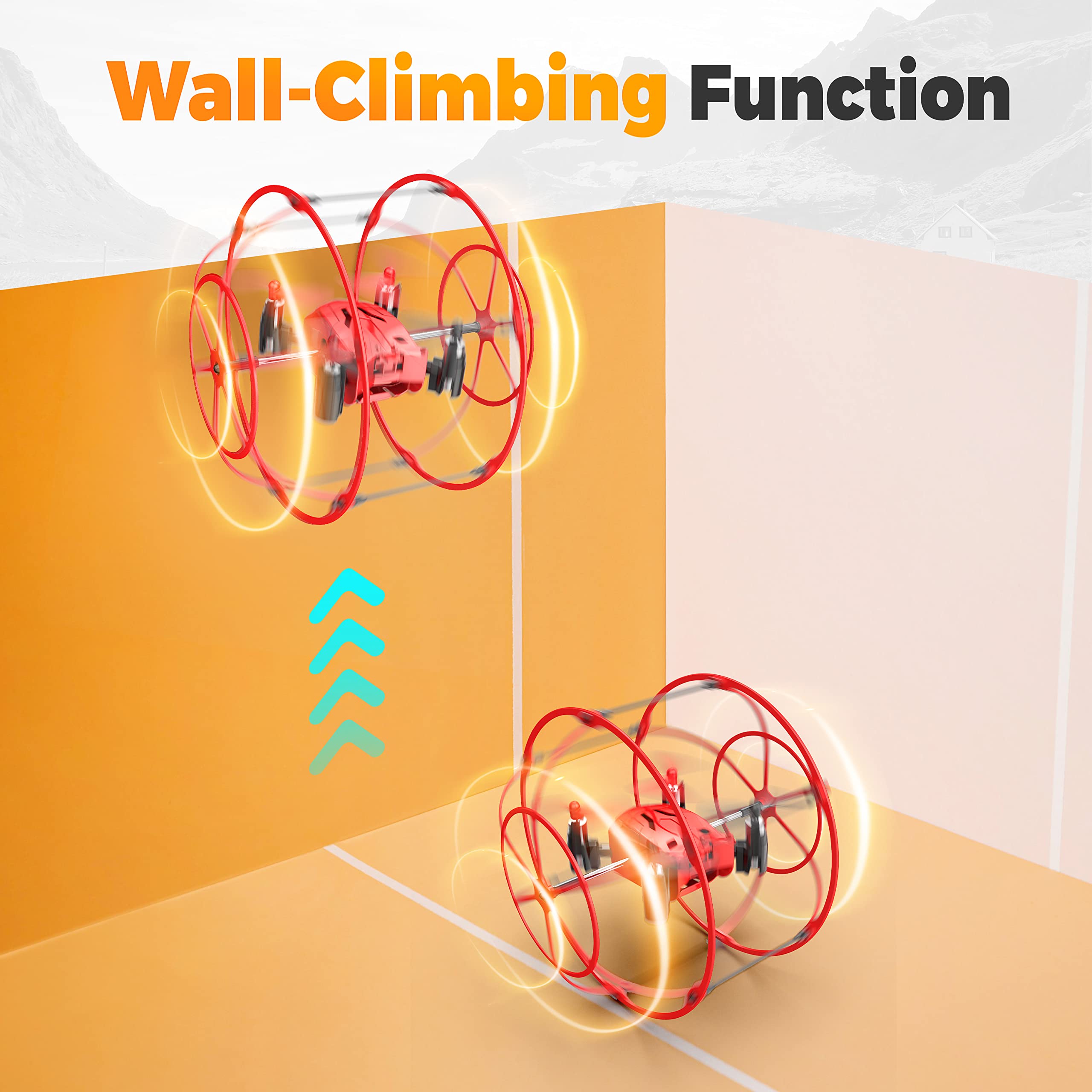 BEZGAR HQ053 Remote Control Drone for Kids - RC Mini Spherical Rolling Quadcopter Beginner 360 Degree Flip, Christmas Birthday Gift Indoor Outdoor Toys for Boys Age 4 5 6 7 8-12, Red