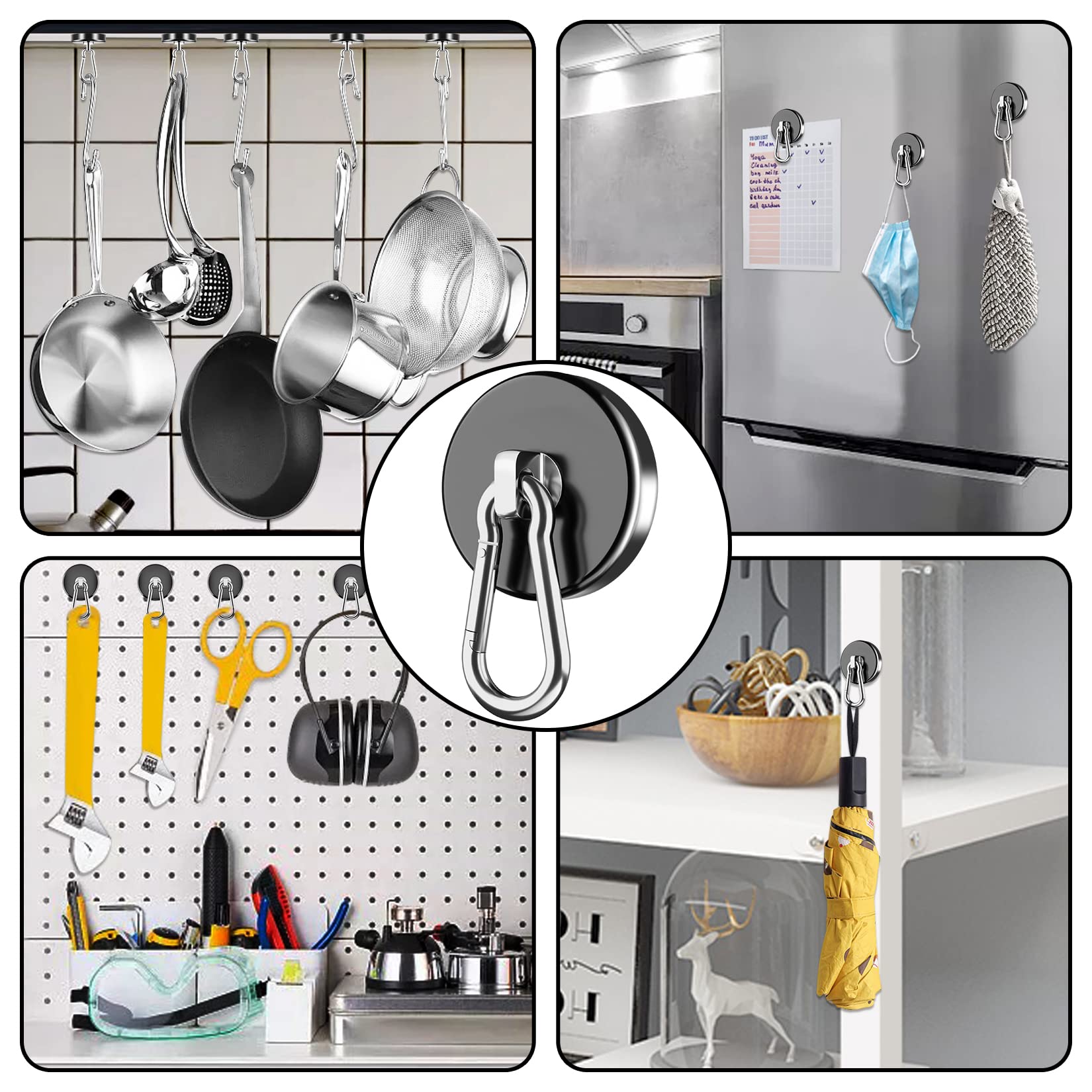 FINDMAG Magnetic Hooks 170LBS Heavy Duty Magnet with Carabiner Hook, Strong Magnetic Hooks for Hanging for Home, Cruise Ship, Office Locker, Workplace, Refrigerator or Travel (2 Pack)