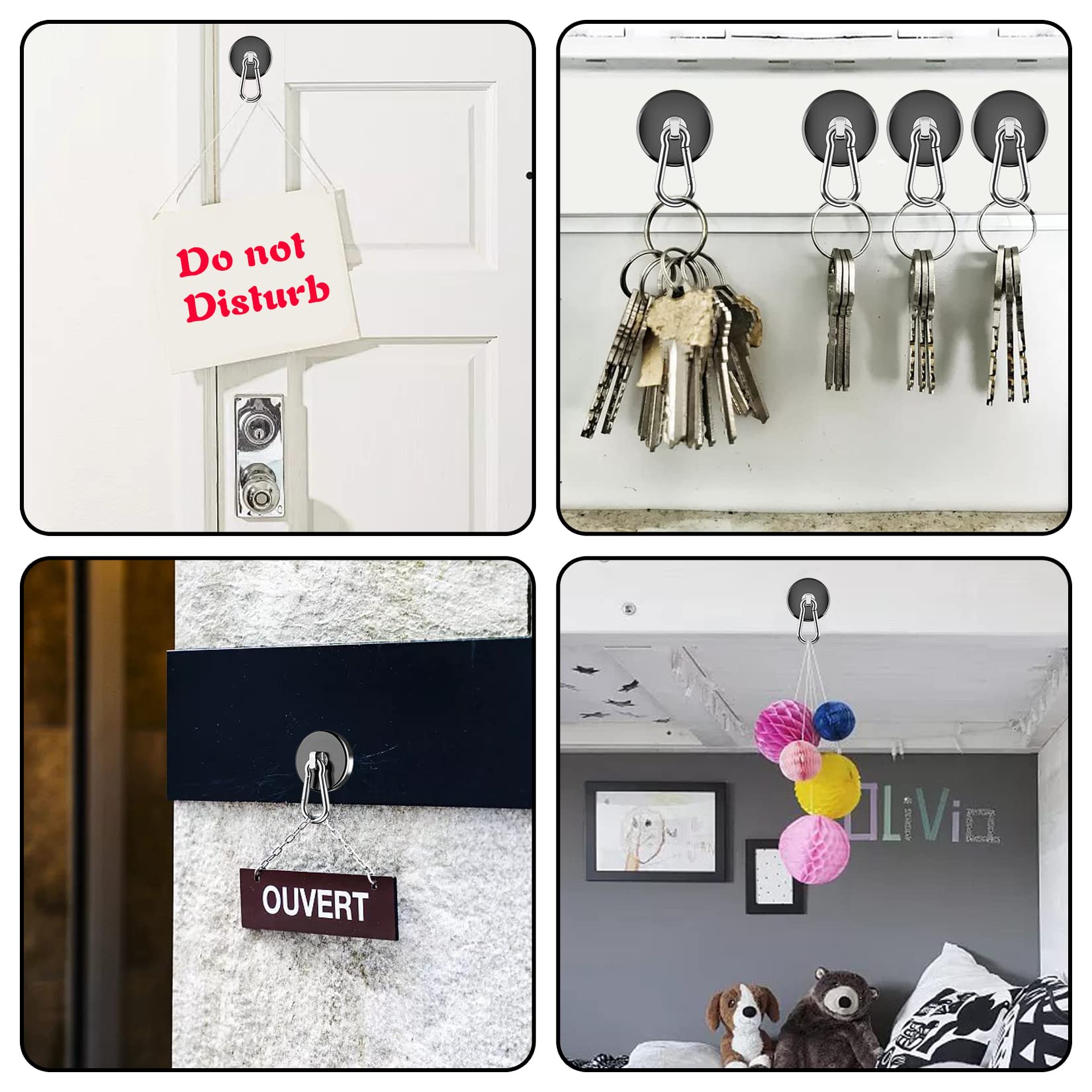 FINDMAG Magnetic Hooks 170LBS Heavy Duty Magnet with Carabiner Hook, Strong Magnetic Hooks for Hanging for Home, Cruise Ship, Office Locker, Workplace, Refrigerator or Travel (2 Pack)