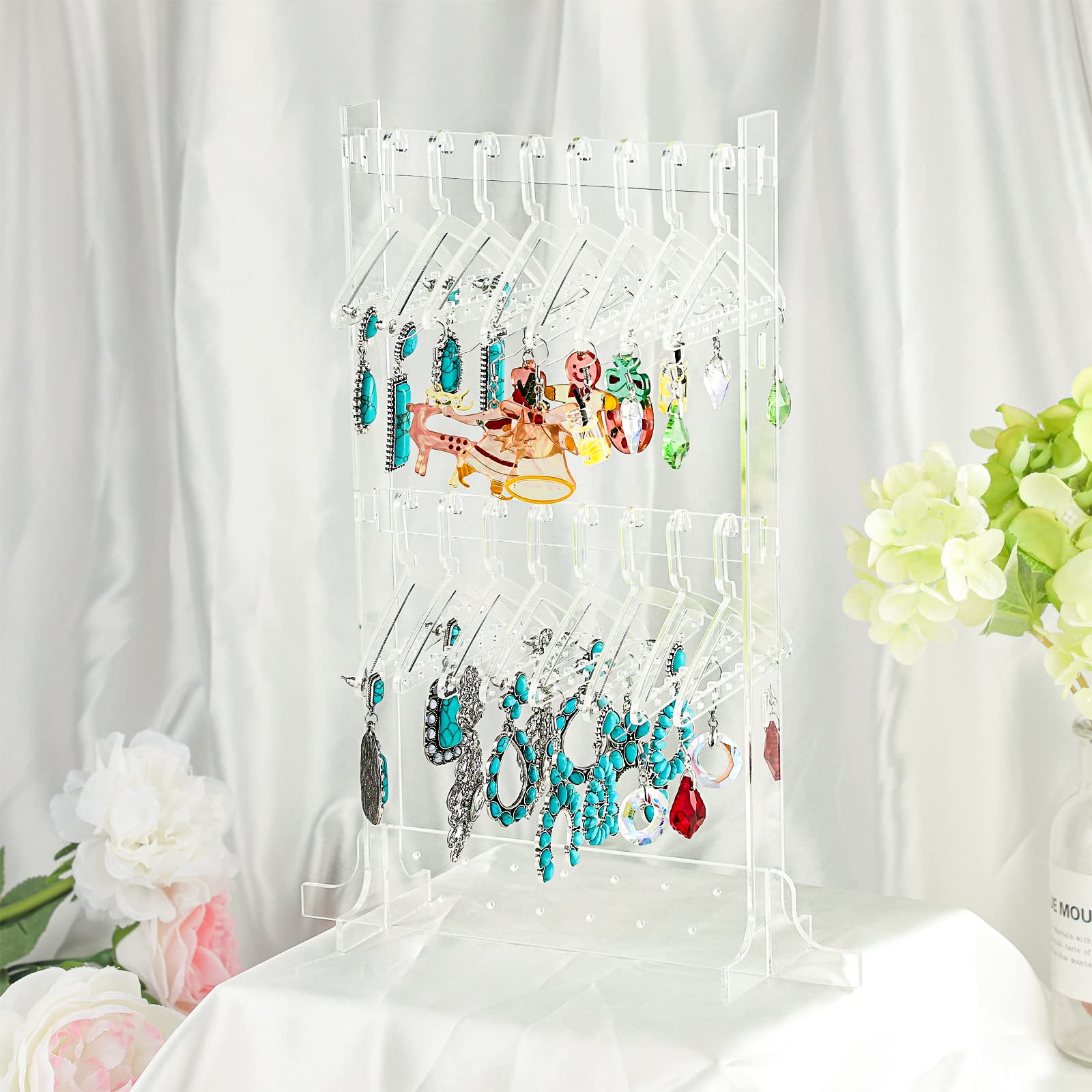 BBTO Earring Hangers Holder Organizer Mini Earring Necklace Coat Hanger Acrylic Rack Jewelry Stand Earring Display Stand for Women Ear Stud for Mother's Gift(Transparent)