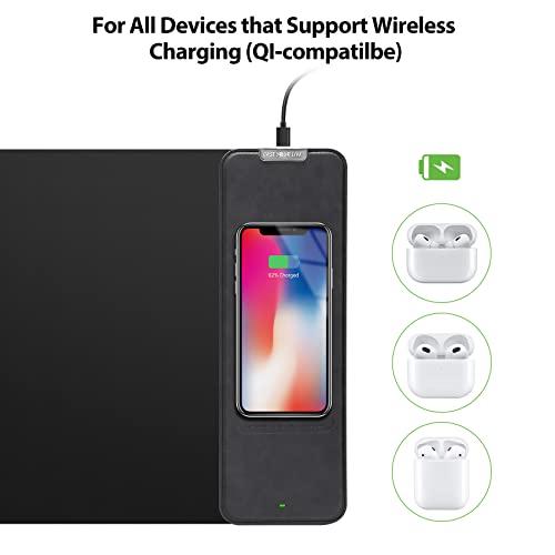 Office Mouse Pad with Wireless Charger, Gaming Mouse Pad Wireless Charging, 10W for iPhone 14/13/12/11/X/8 Series, 32" x 12" Large Mouse Pad with Wireless Charger for MacBook, PC, Laptop, Desk