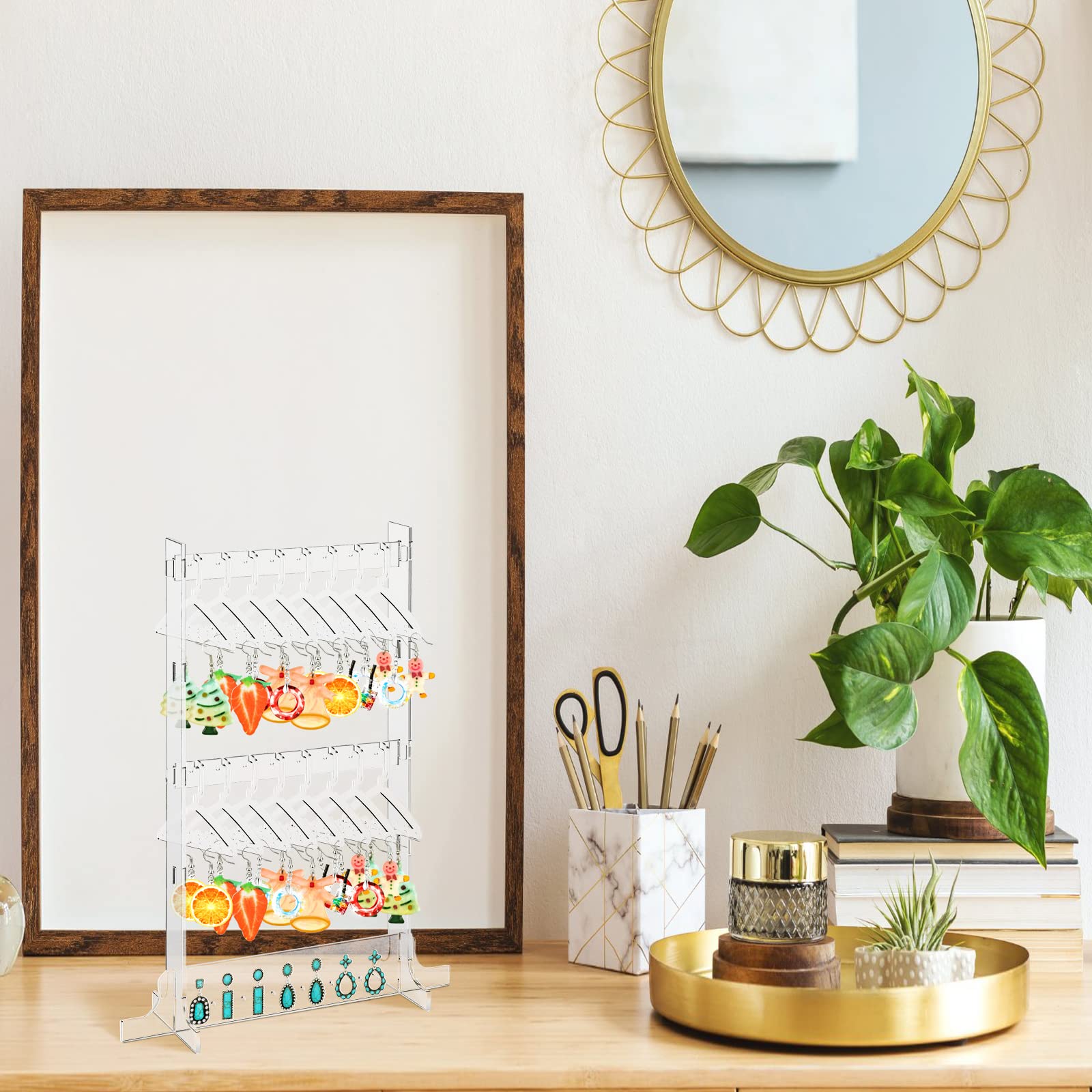 BBTO Earring Hangers Holder Organizer Mini Earring Necklace Coat Hanger Acrylic Rack Jewelry Stand Earring Display Stand for Women Ear Stud for Mother's Gift(Transparent)