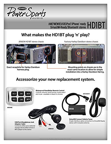 Jensen HD1BT AM/FM/WB/USB/SiriusXM Ready/Bluetooth Stereo with Full iPhone/iPod Controls, 50W x 4 Maximum Power Output, Bluetooth Streaming Audio (A2DP, AVRCP), AM/FM tuner (US/Euro) (Renewed)