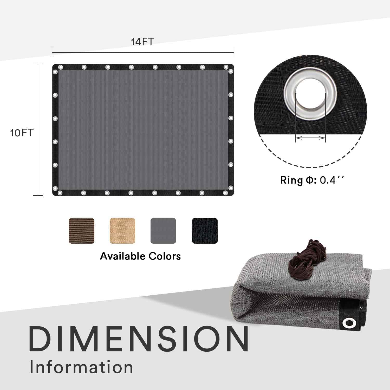 VICLLAX 90% Shade Fabric Sun Shade Cloth Privacy Screen with Reinforced Grommets for Outdoor Patio Garden Pergola Cover Canopy 10x14 FT, Dark Grey
