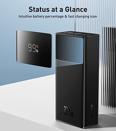 Baseus 30000mAh Portable Charger, 22.5W Power Bank Fast Charging Battery Pack with 2 USB-A, 1 USB-C and 1 Micro USB Ports Compatible with iPhone, iPad, AirPods, Switch, Samsung Devices, and More