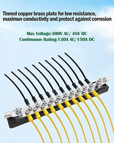 LENKRAD 20 Power/Ground Distribution Block Bus Bar, Marine Bus Bar, 150 Amp Battery Terminal Distribution Block for Automotive and RV Solar Wiring, Ground Bus Bar Kit, 2 Packs