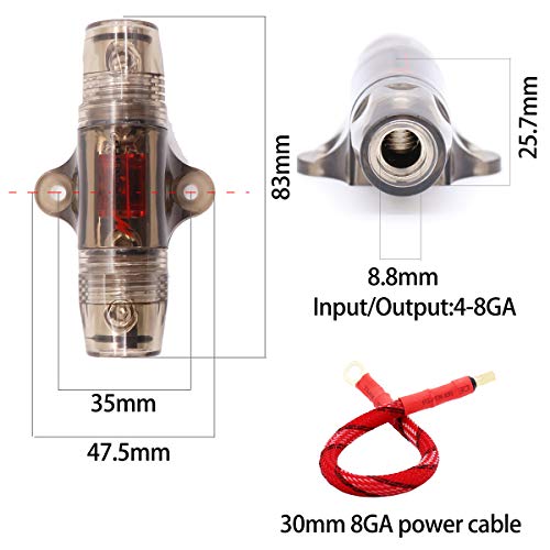 Magic source Inline 60A MANL Fuse Holder with 1ft 8 Gauge AWG Oxygen Free Copper Power Wire and O-Ring Copper Terminal to Protect Car Audio Amplifier from The Current (60A)