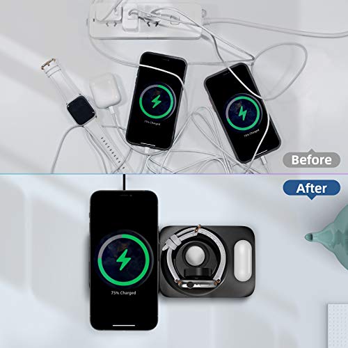 Wireless Magnetic Charging Station 4 in 1, Mag-Safe Charger Compatible for iPhone 14/13/12/11, Fast Charge Pad Compatible for Apple Watch Ultra/8/7/SE2/Airpods 1 2/ Pro1 2(QC 3.0 Adapter)
